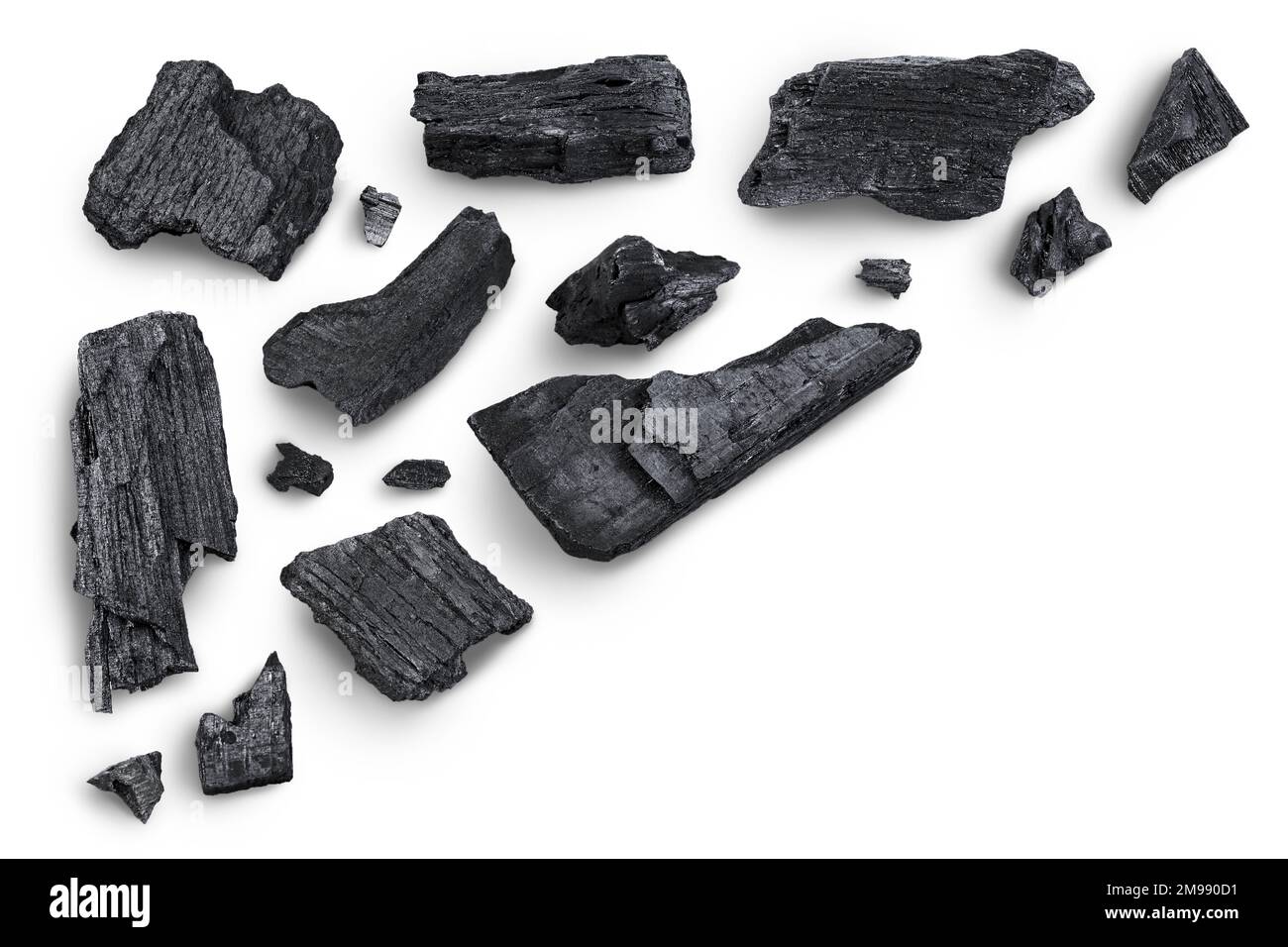 Natural wooden charcoal isolated on white background with full depth of ...