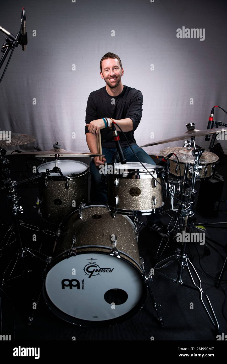 Drummer Mike Johnston photographed at The Egg, Bath Stock Photo - Alamy