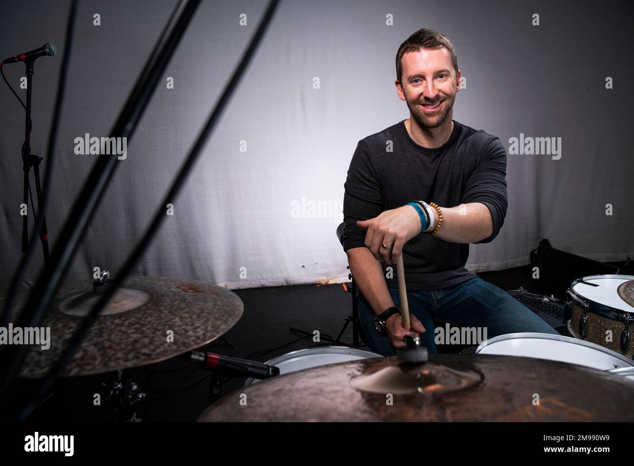 Drummer Mike Johnston photographed at The Egg, Bath Stock Photo - Alamy