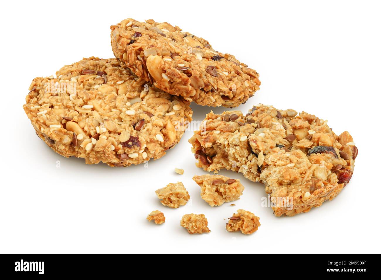 Granola cookie isolated on white background with full depth of field ...