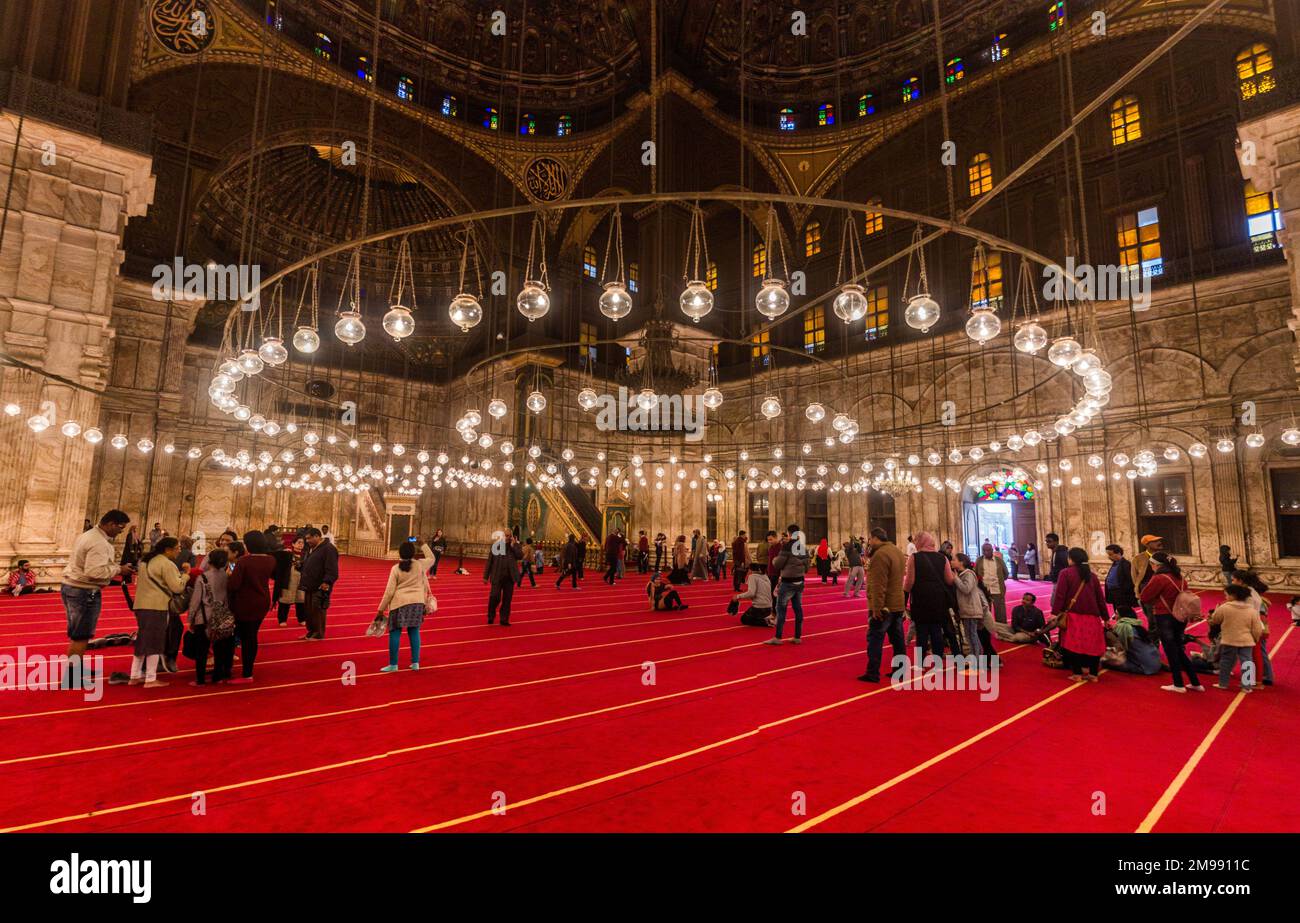 CAIRO, EGYPT - JANUARY 29, 2019: Interior of Muhammad Ali Mosque in the ...