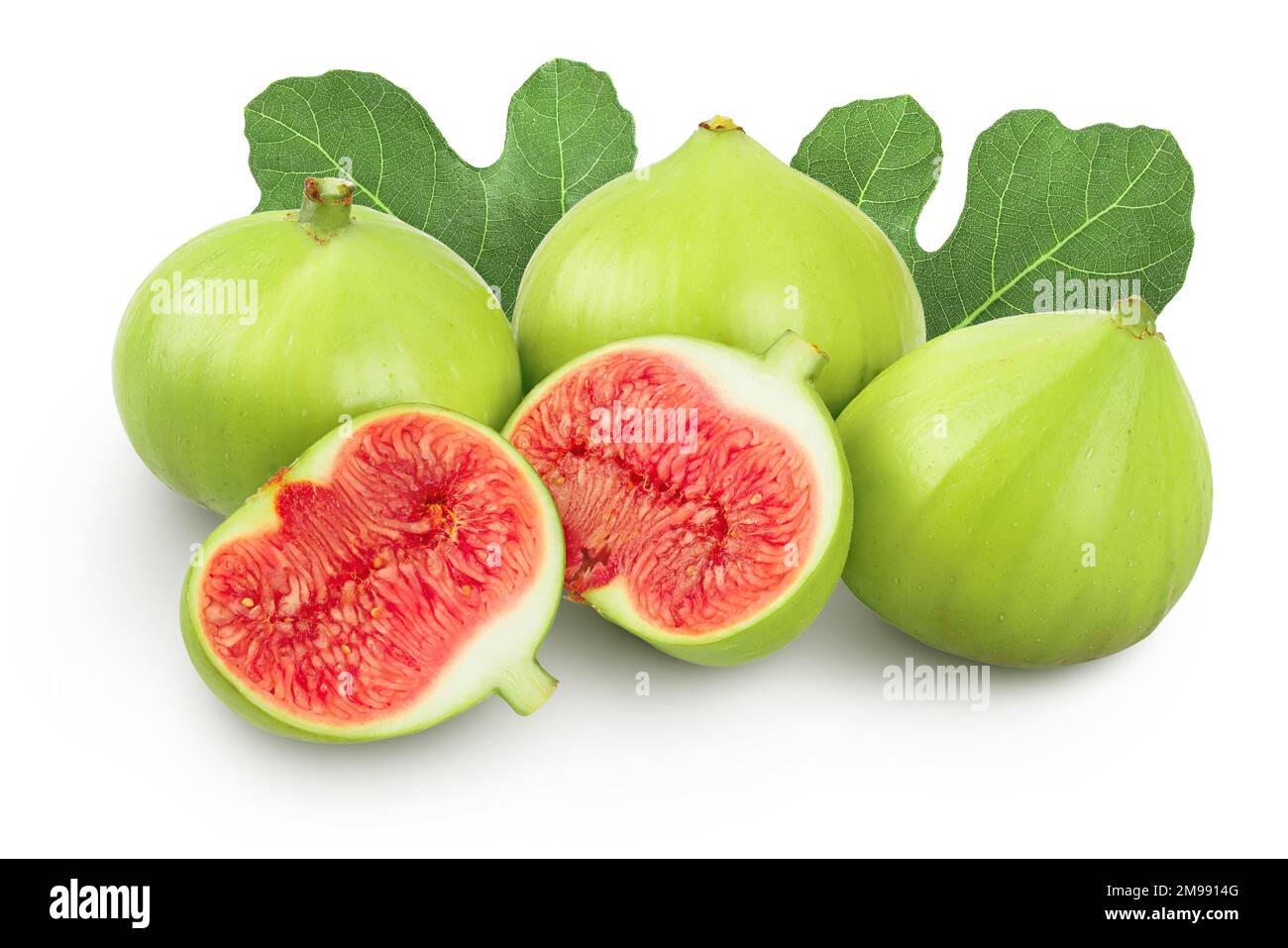 Ripe green fig fruit isolated on white background with full depth of ...