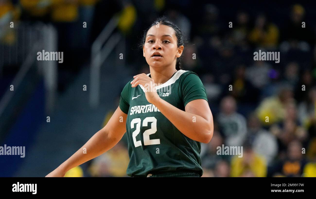 Michigan State guard Moira Joiner plays during the first half of an ...