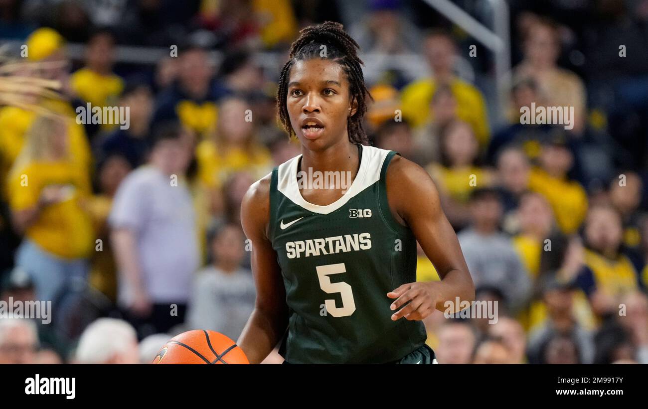 Michigan State guard Kamaria McDaniel plays during the first half of an NCAA college basketball ...