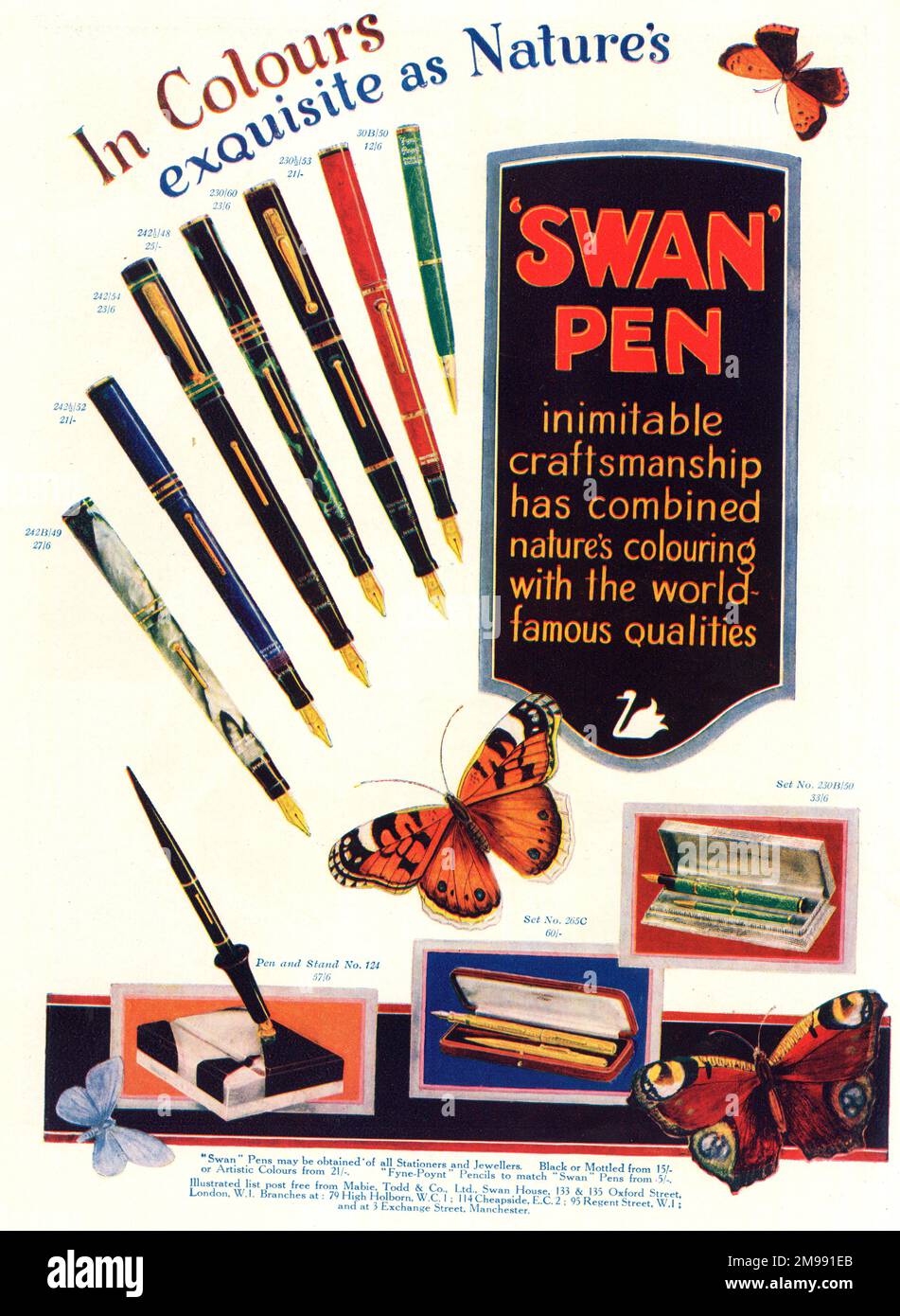 Advert, Swan Fountain Pen, in colours exquisite as Nature's Stock Photo ...