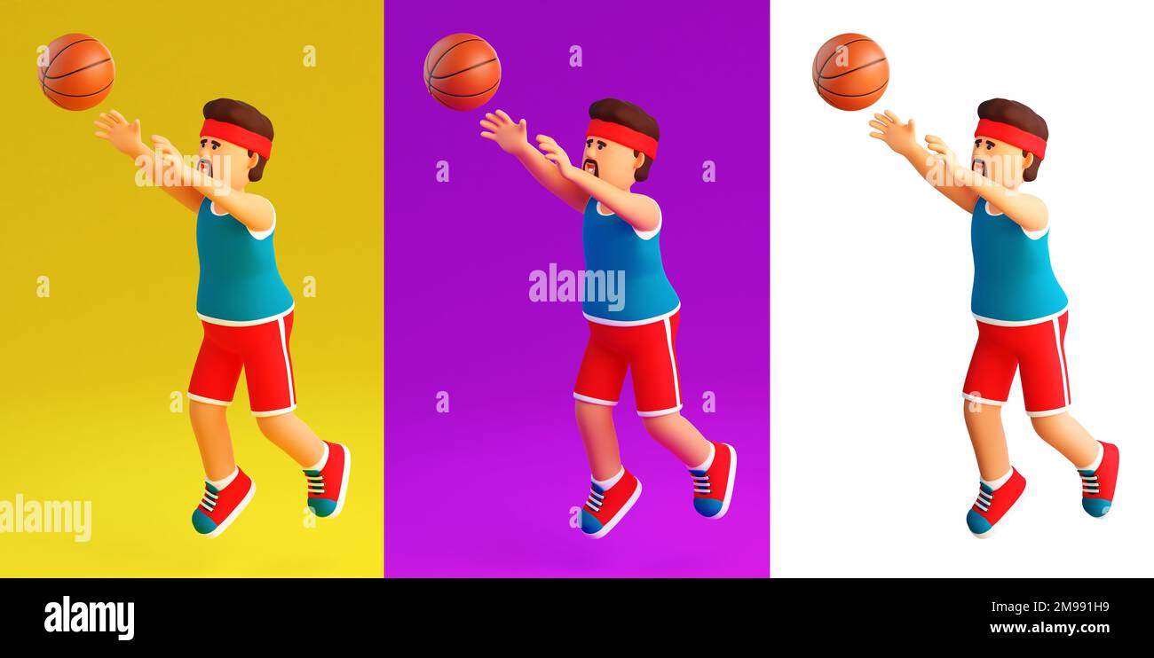 3D cartoon basketball player throws the ball Stock Photo - Alamy