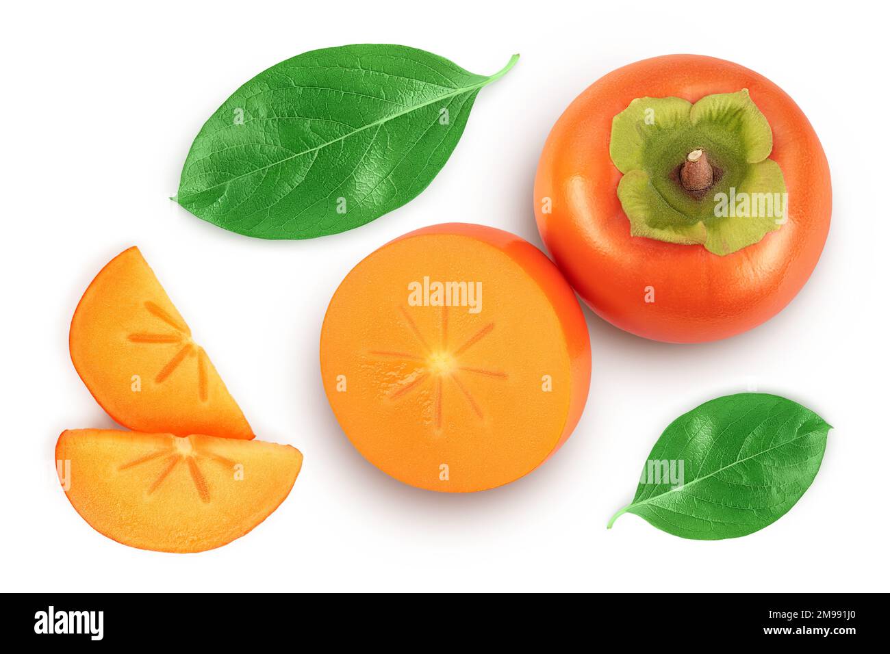 Persimmon fruit isolated on white background with full depth of field ...