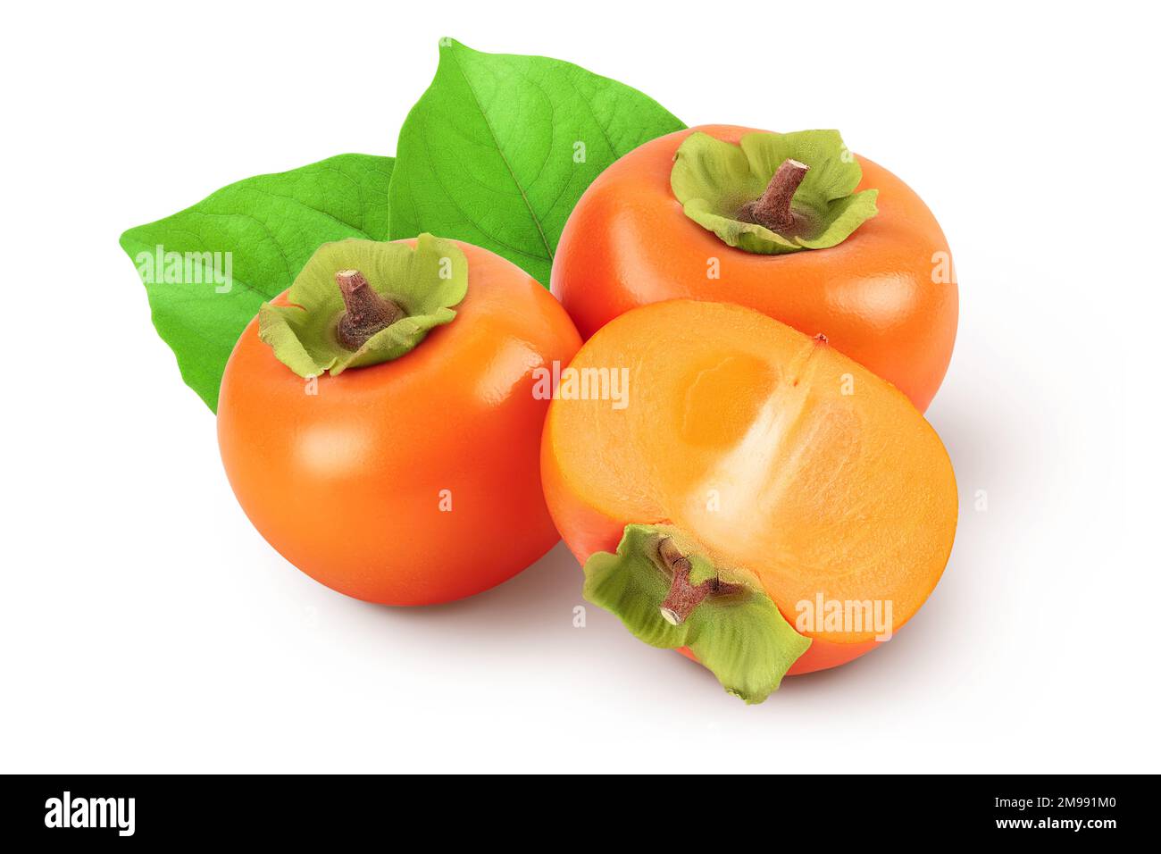 Persimmon fruit isolated on white background with full depth of field ...