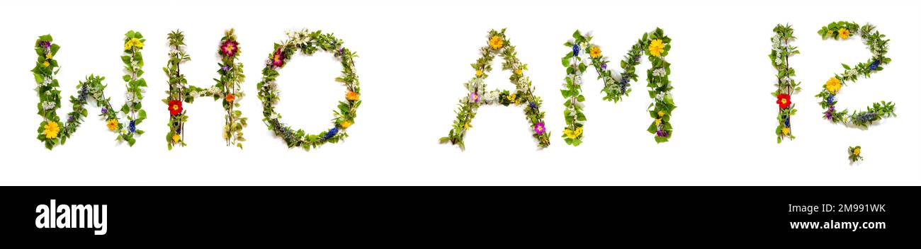 Blooming Flower Letters Building English Text Who Am I Stock Photo - Alamy