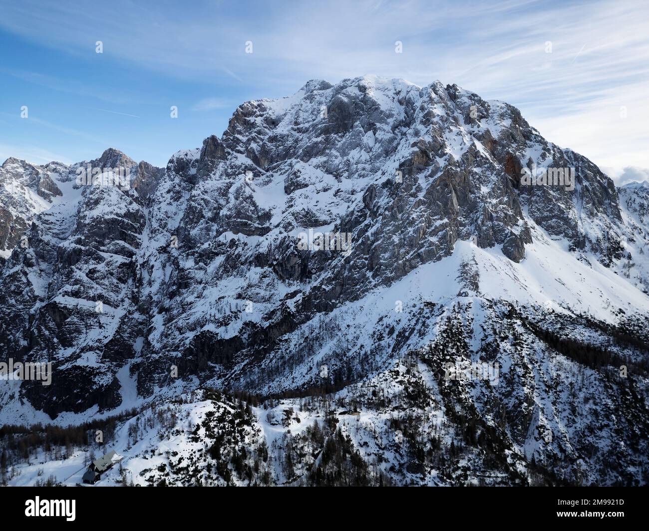 Amazing view of different mountain peaks with snow during winter in ...