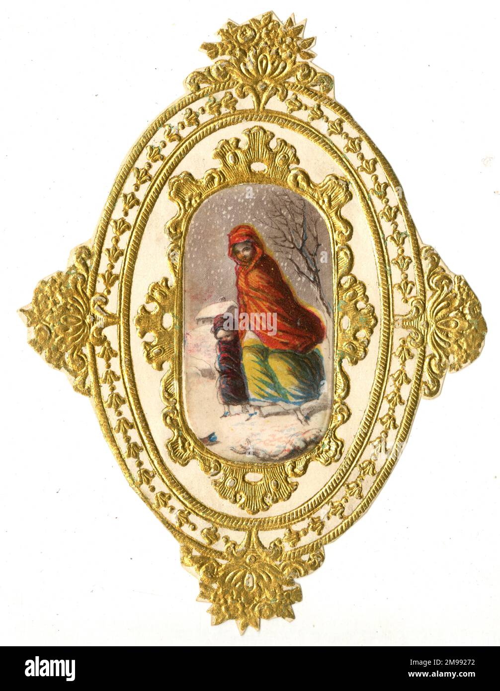 Christmas Cracker Label with Snow Scene Stock Photo - Alamy