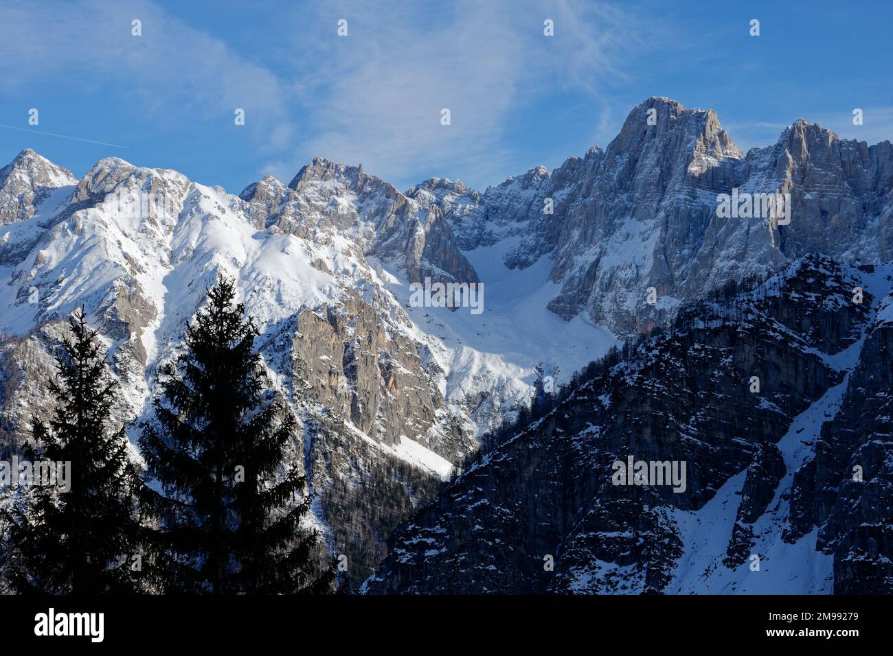 Amazing view of different mountain peaks with snow during winter in ...