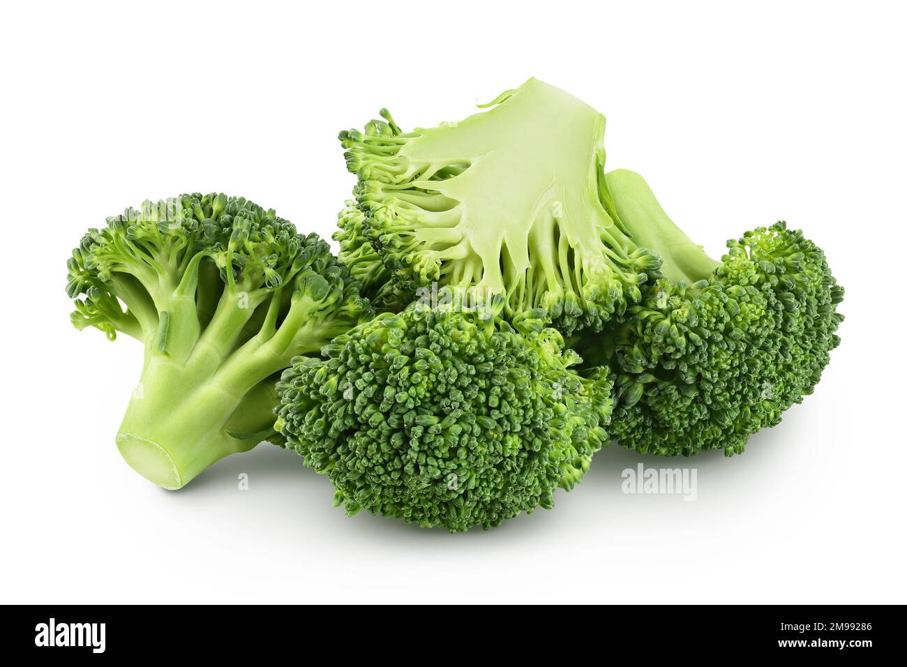 fresh broccoli isolated on white background close-up with full depth of ...