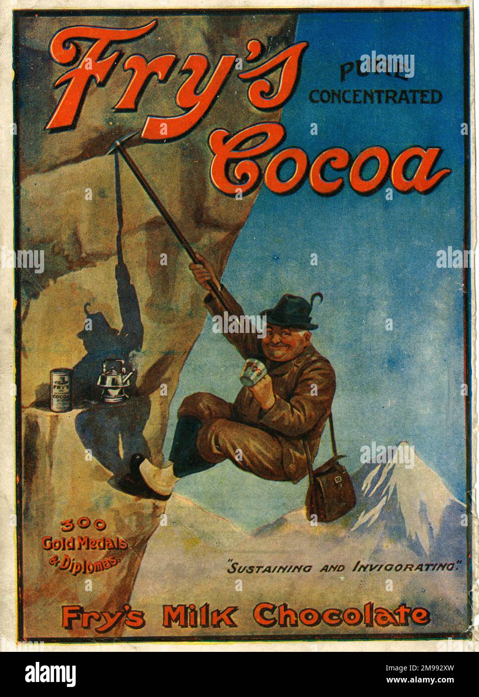 Advert, Fry's Cocoa and Milk Chocolate Drink, with a mountaineering ...