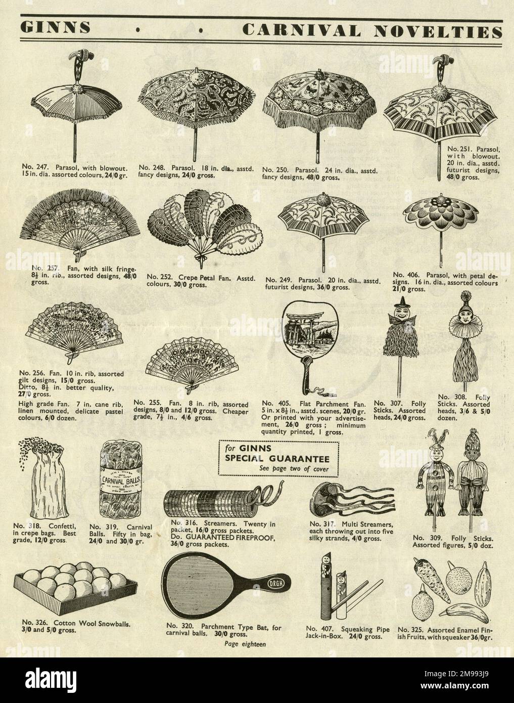 Victor G Ginn catalogue, Carnival Novelties - Parasols, Streamers and ...