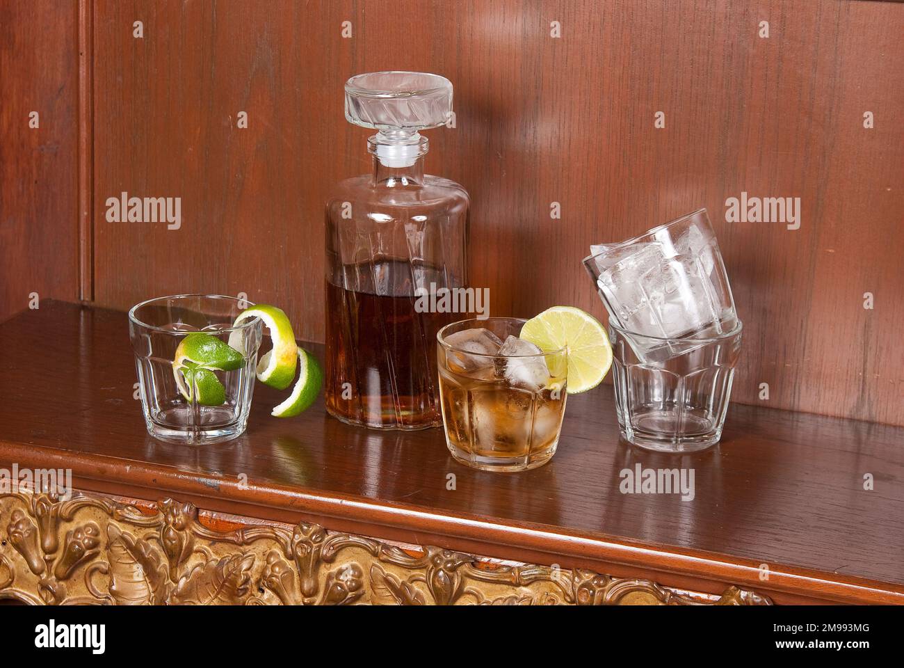 Clear Glass Decanter With Glass Beakers Stock Photo - Alamy