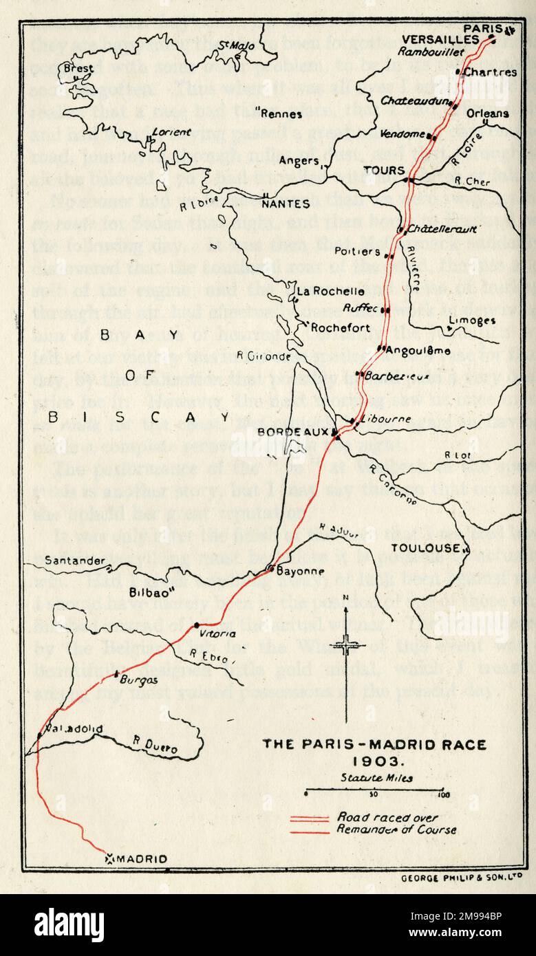 Early Motor Car Racing - The Paris-Madrid Race route, 1903 Stock Photo ...