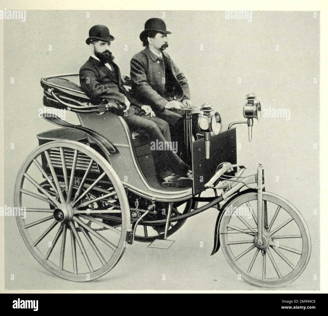 Early Motor Cars - Benz's third car of 1888 with Benz driving Stock ...