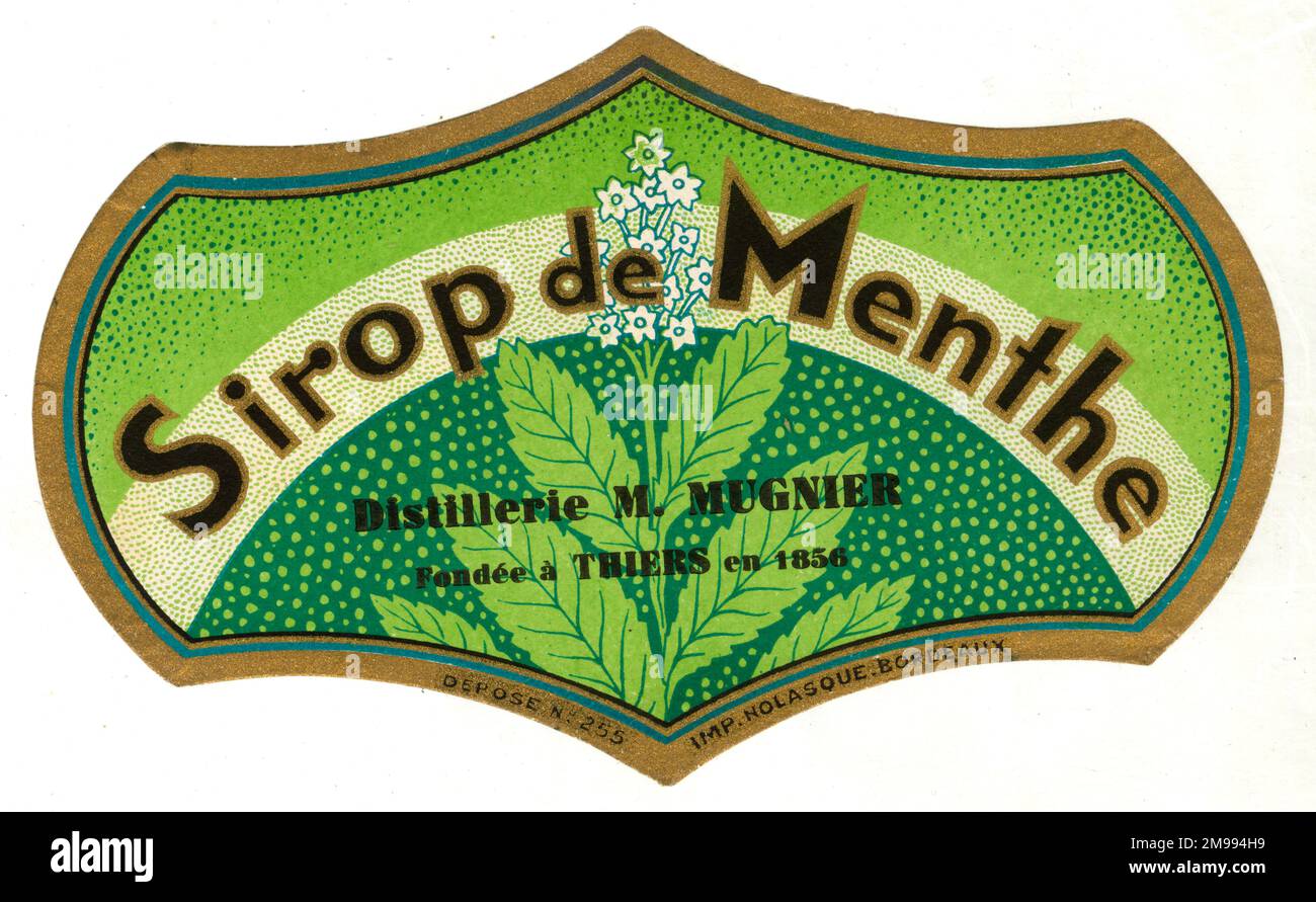 French Drinks Bottle Label, Sirop de Menthe (mint syrup Stock Photo - Alamy