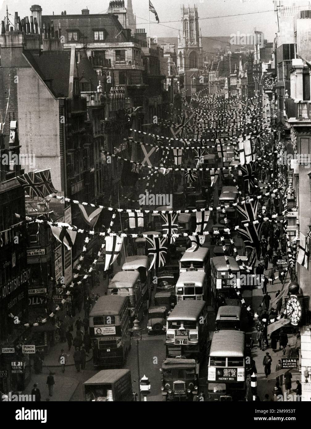 Aerial view of Fleet Street, London, during the Royal Silver Jubilee ...
