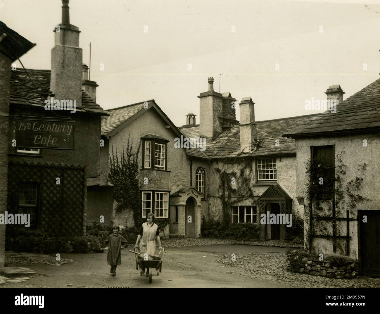 Street scene in the market town of Hawkshead, Cumbria, October 1933 ...
