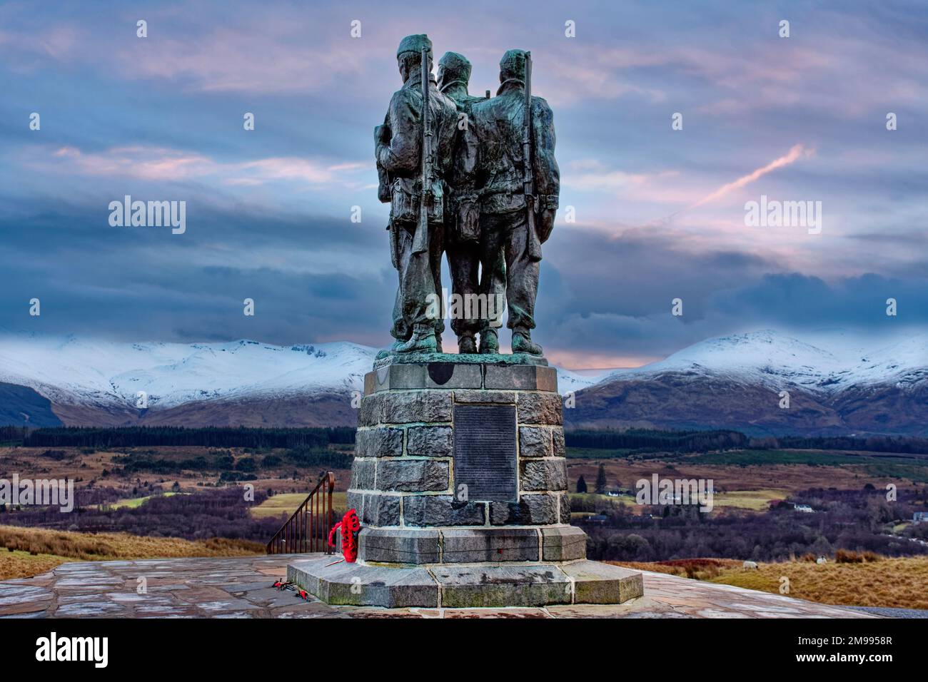 Commando Memorial Spean Bridge Scotland in the winter evening and ...