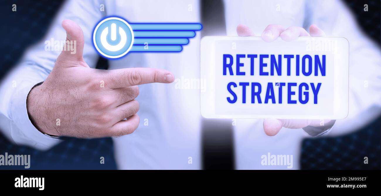 Hand writing sign Retention Strategy. Business idea activities to ...
