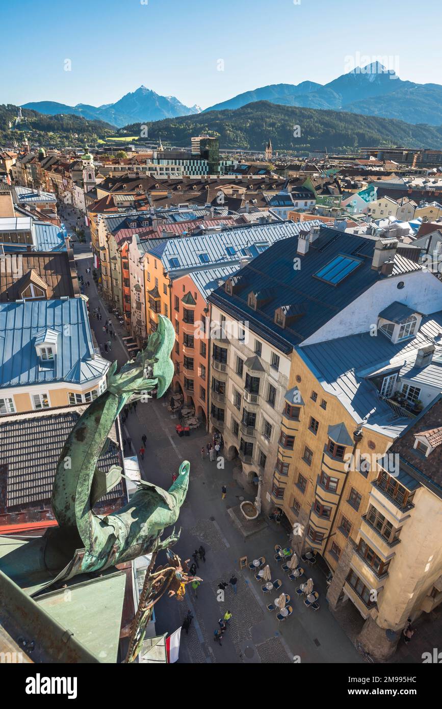 Innsbruck Old Town, view from the Stadtturm tower of Herzog Friedrich ...