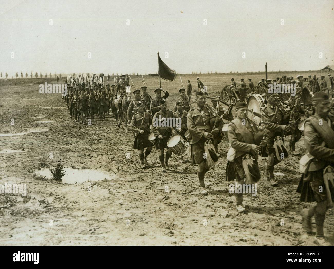 Canadian regiment with its colours during the First World War Stock ...