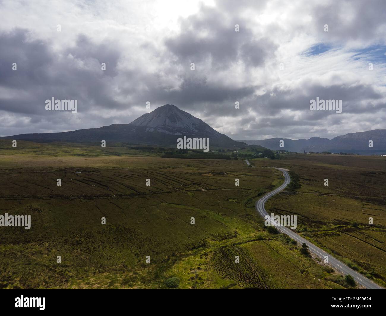 Donegal. Areal view of the scenic road that passes under the Mount ...