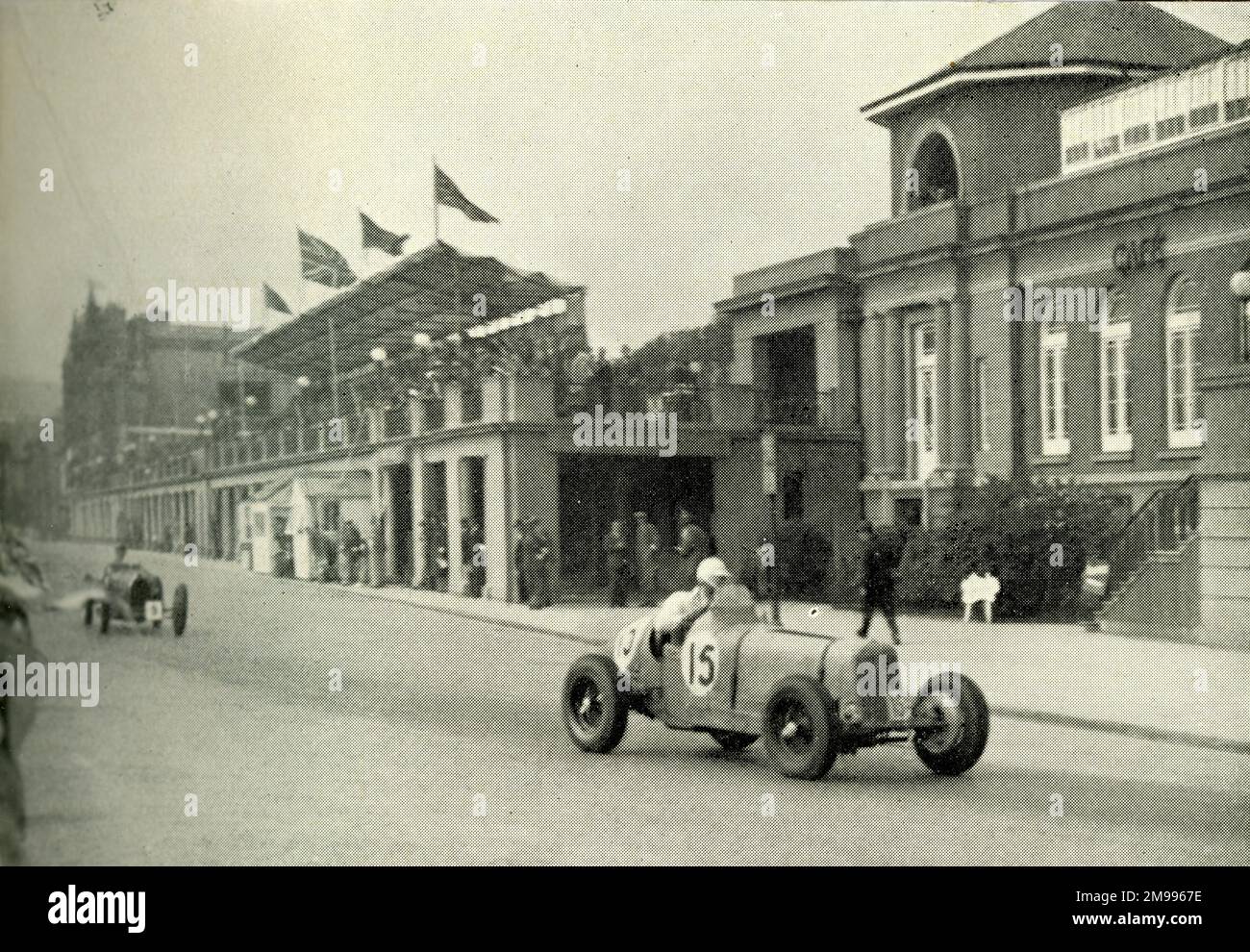 An ERA leading a Bugatti during the Mannin Moar Motor Race at Douglas ...