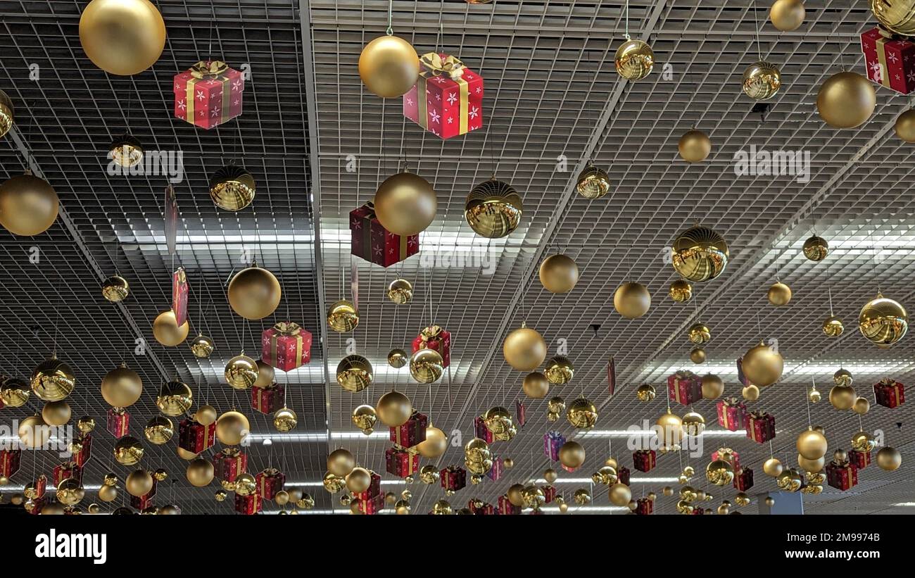 Christmas decorations on ceiling Stock Photo - Alamy