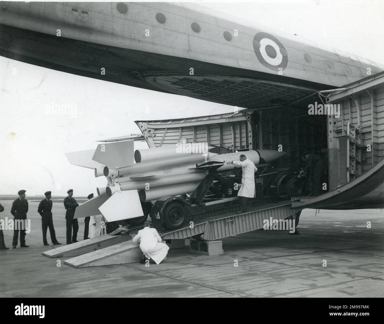 Bristol Bloodhound surface-to-air guided missile being loaded into ...