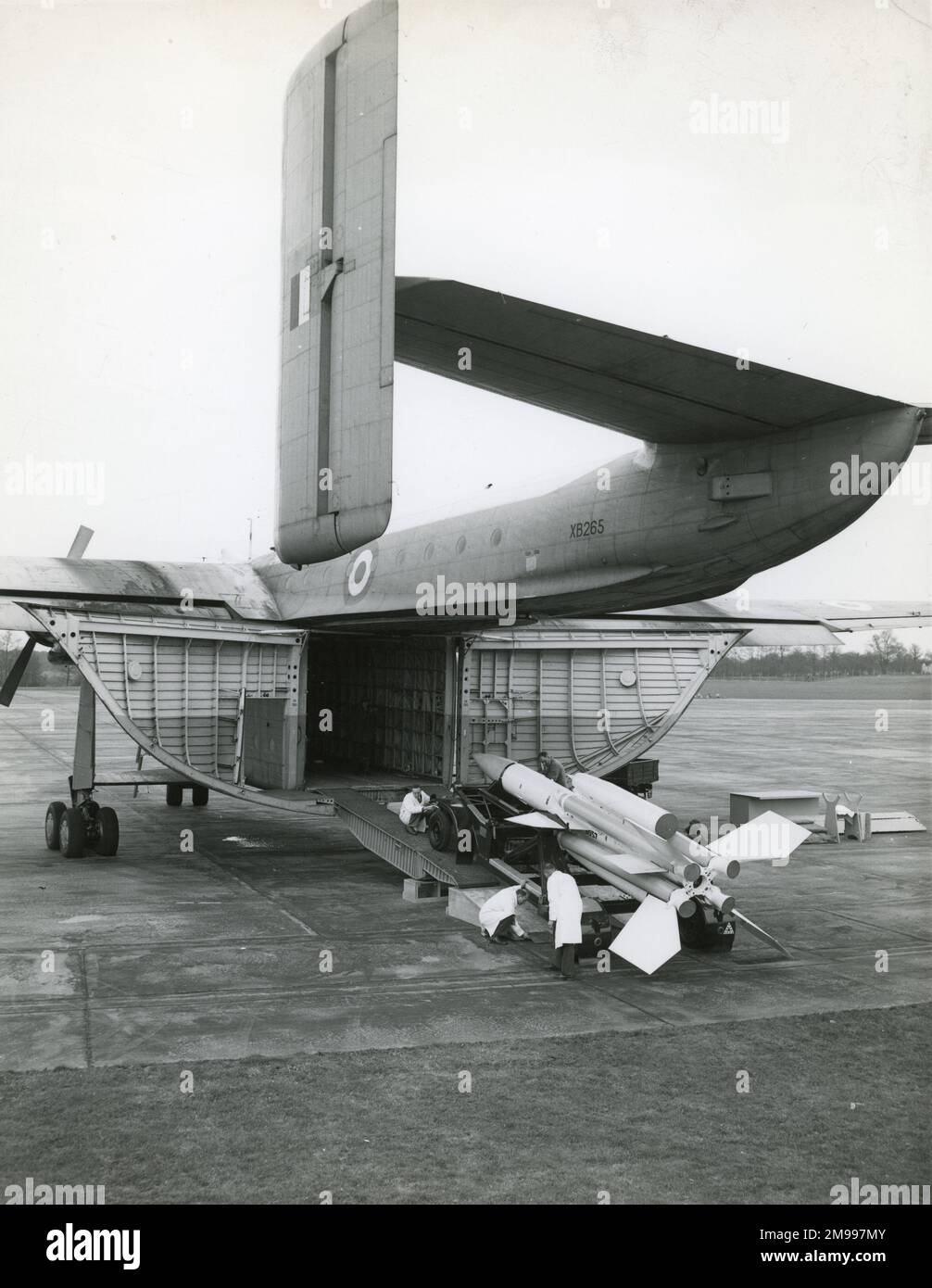 Bristol Bloodhound surface-to-air guided missile being loaded into ...