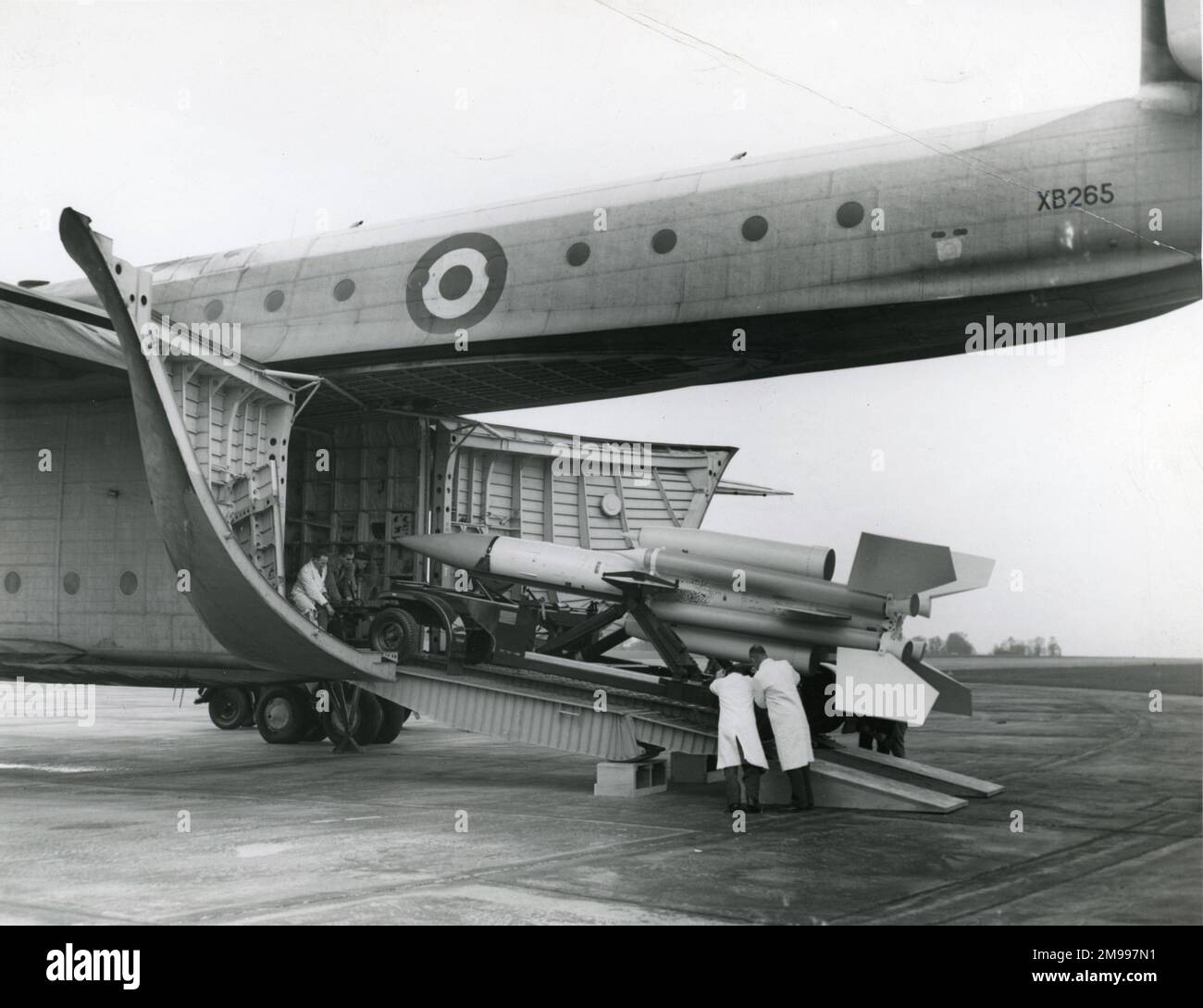 Bristol Bloodhound surface-to-air guided missile being loaded into ...