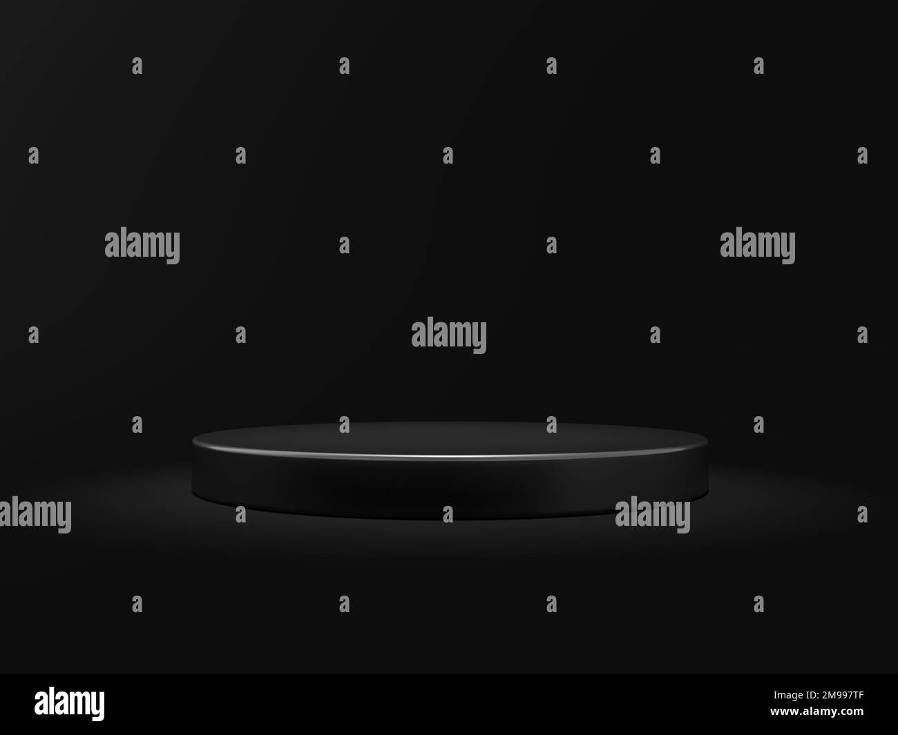 Black empty podium on black background. Cylinder. Blank. 3d ...