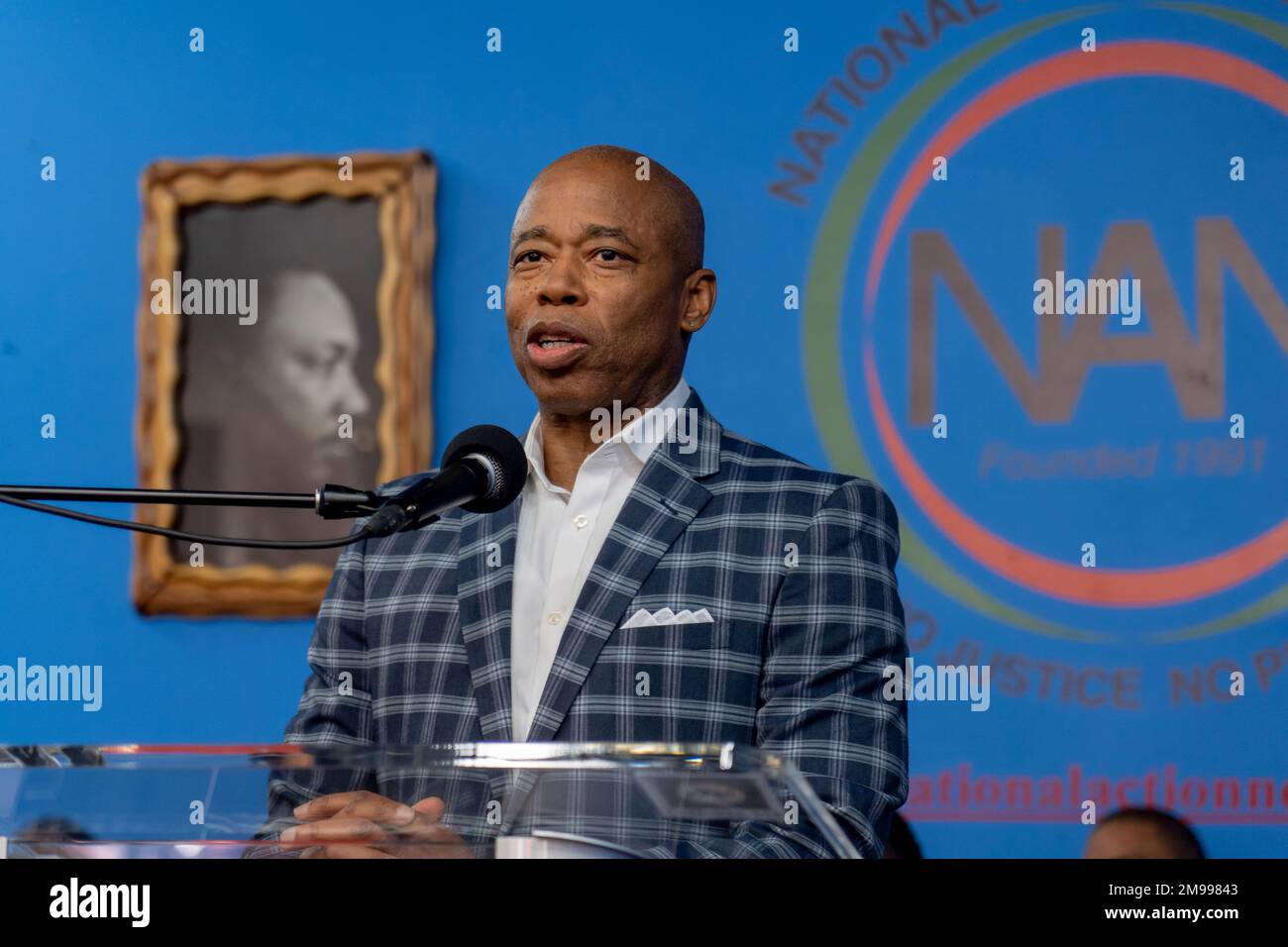 New York City Mayor Eric Adams speaks during a Martin Luther King Jr ...
