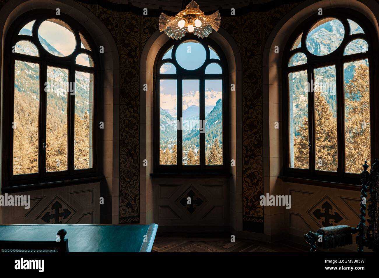 An image of three windows from the interior of Savoia castle in Italy ...