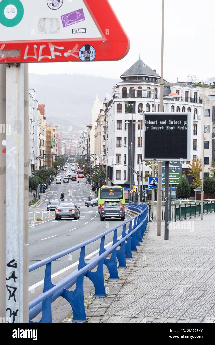 Photograph looking down Salbeko Zubia road, Bilbao, Basque Country. A ...