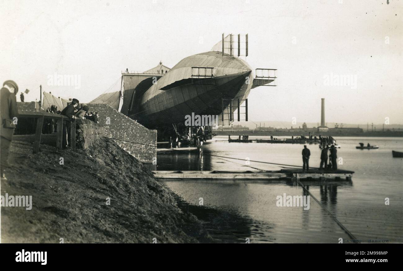 HMA No1 Mayfly leaving its floating shed at the Cavendish Dock, Barrow ...