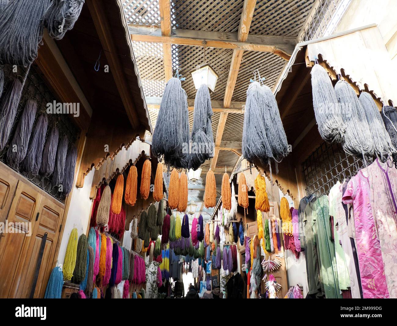 Wool of ram Wool shop street district on in historical Medina. Fes ...
