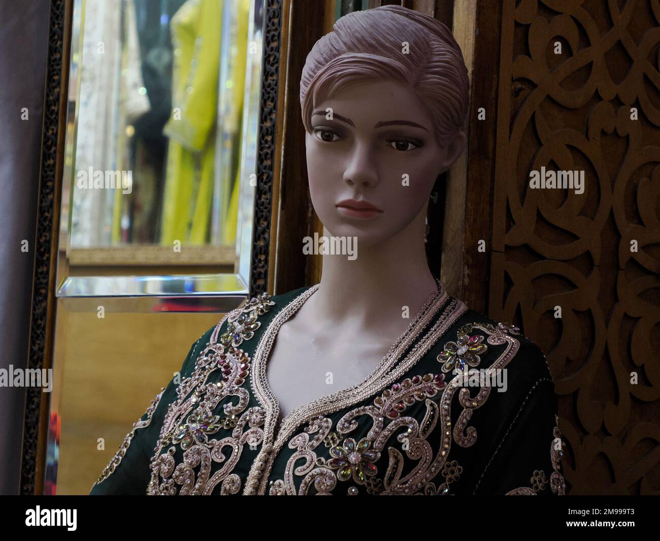 woman dress shop in fez Budget clothes boutique in Morocco Stock Photo ...