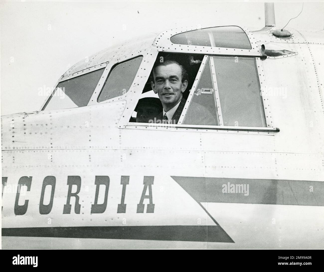 Aubrey G. Corbin, test pilot, in the Cunliffe-Owen Concordia, at the ...