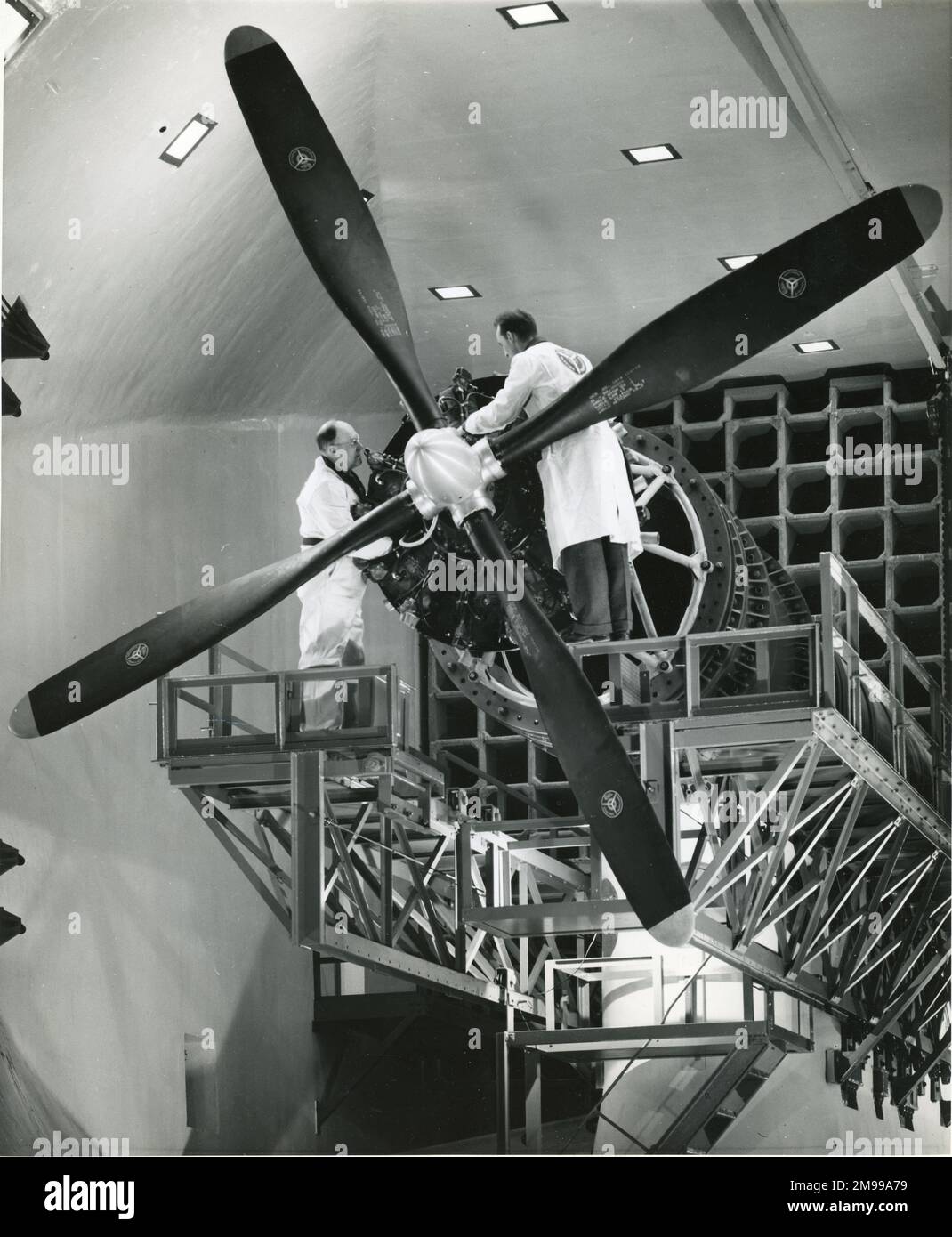 Curtiss-Wright 16ft 8ins, four-blade, hollow steel propeller in a ...