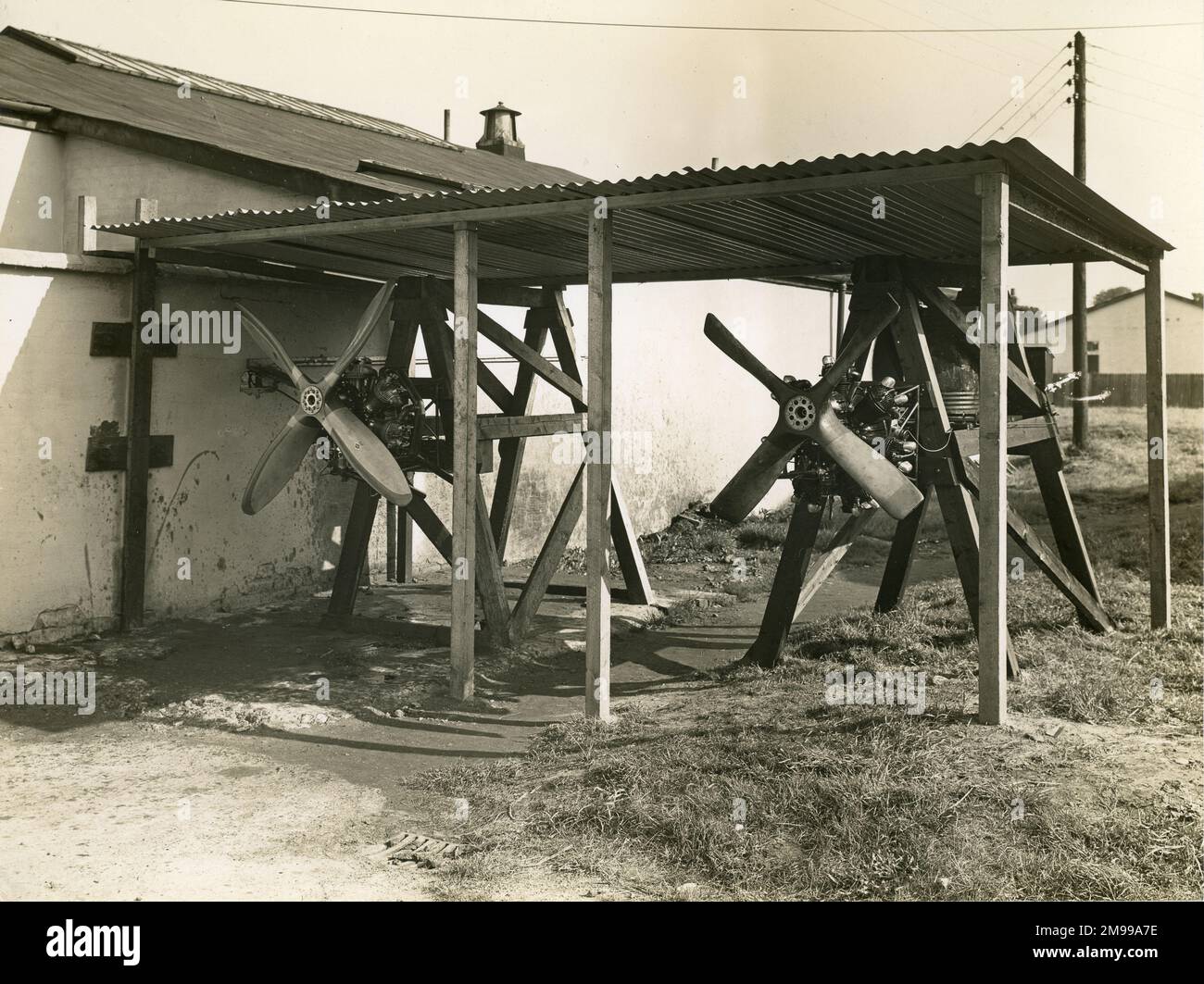 Preliminary running in stands for newly-erected engines at Pobjoy ...