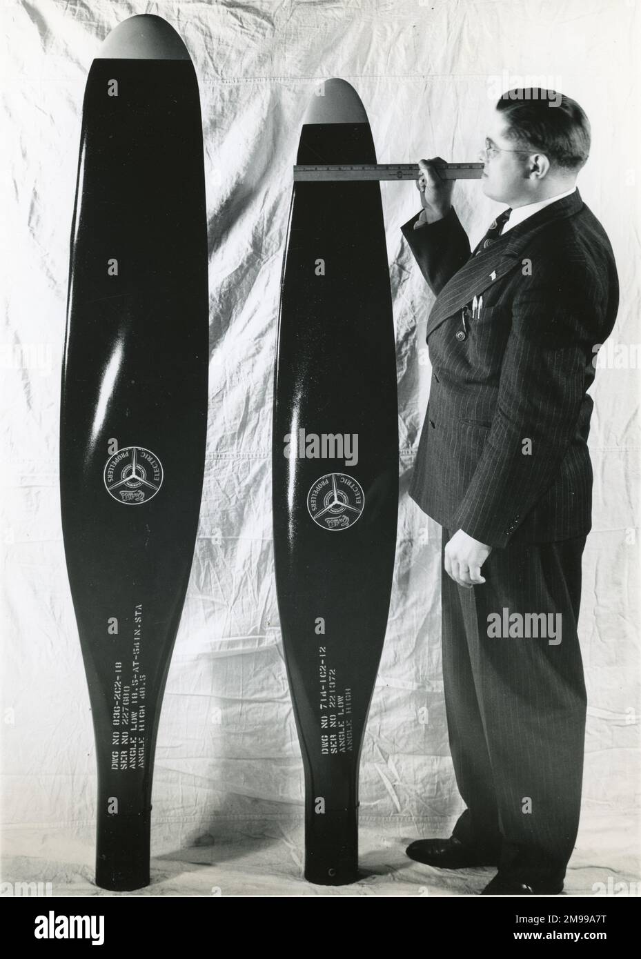 Curtiss-Wright propeller blade with wider hollow steel blades, left ...