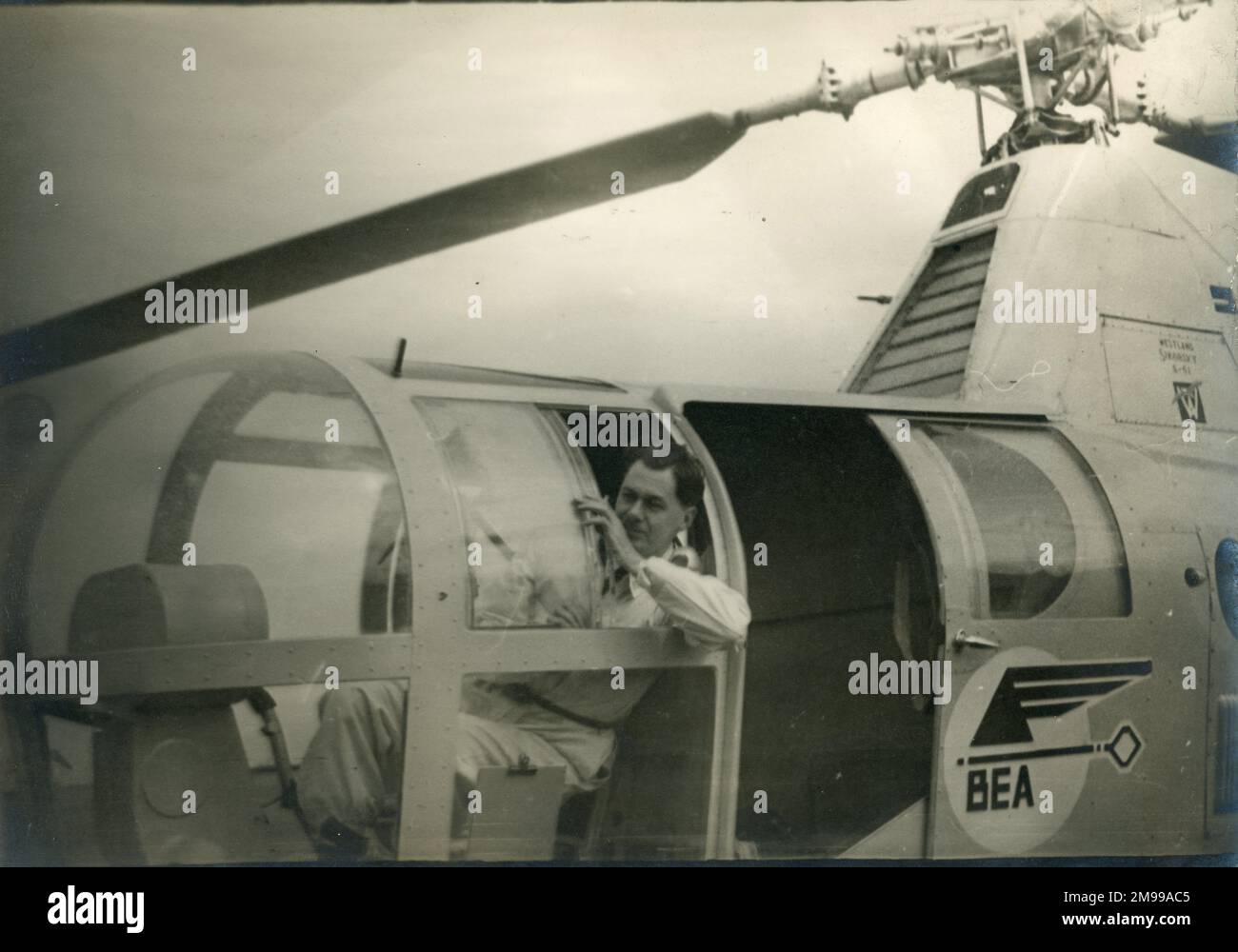 Capt John Theilmann in Sikorsky S-51, G-AKCU, of BEA, at Peterborough ...