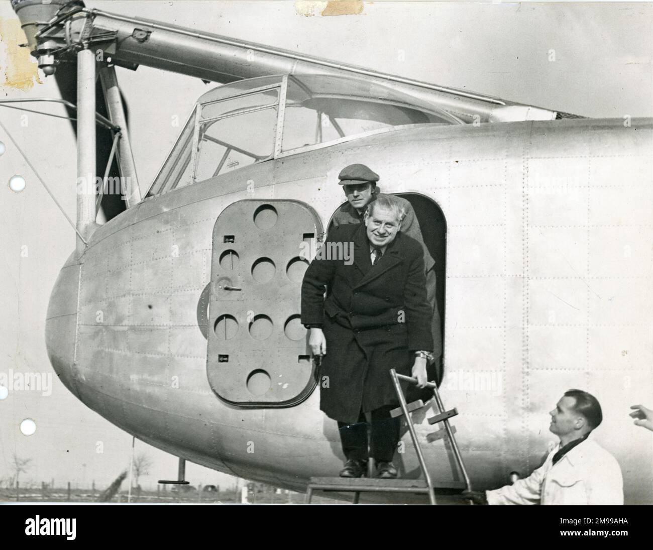 Alan Marsh (in cap) and Geoffrey Dorman leaving the Cierva Air Horse ...