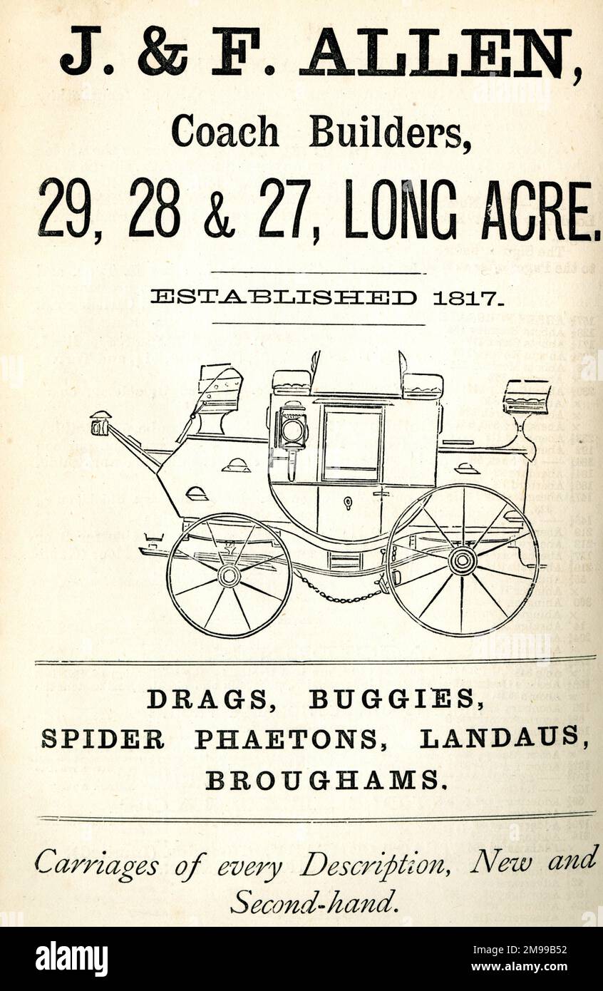 Advertisement, J & F Allen, Coach Builders, Long Acre, London ...