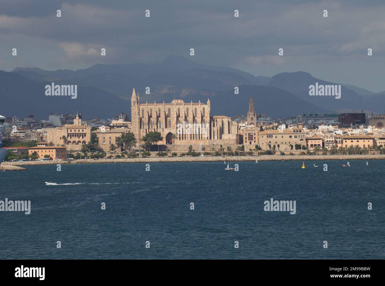 The famous landmark of La Seu, Santa Maria di Palma cathedral seen from ...